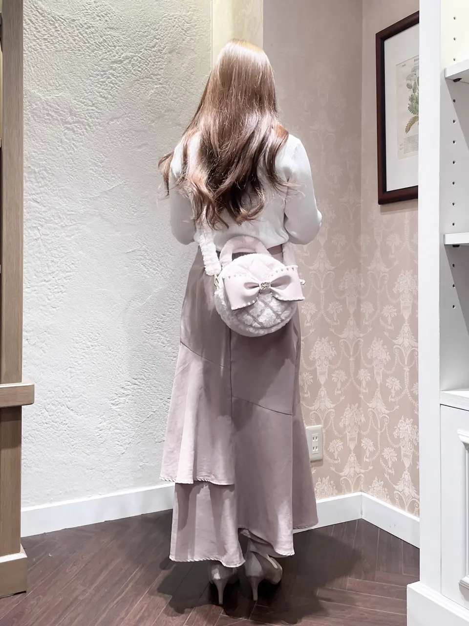 フェイクファーパールリボンラウンドバッグ/Maison de FLEUR（メゾン